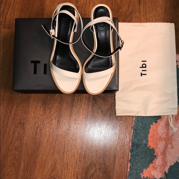 Tibi | Shoes | Tibi Ivory Leather Heel Sandals In Size 375 | Poshmark